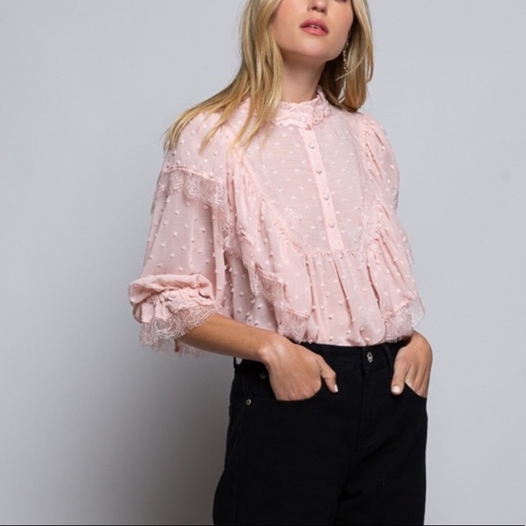 Tops | Pink Romantic Cottagecore Top With Ruffles N Lace | Poshmark